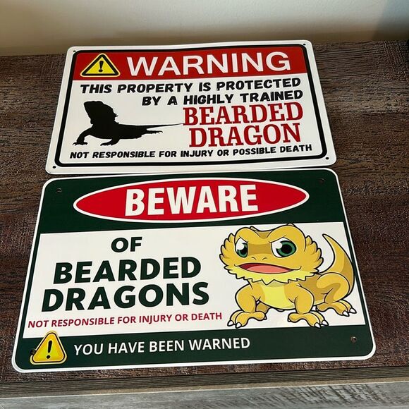 Accents | Lot Of 2 Metal Bearded Dragon Warning Sign Room Decor | Poshmark